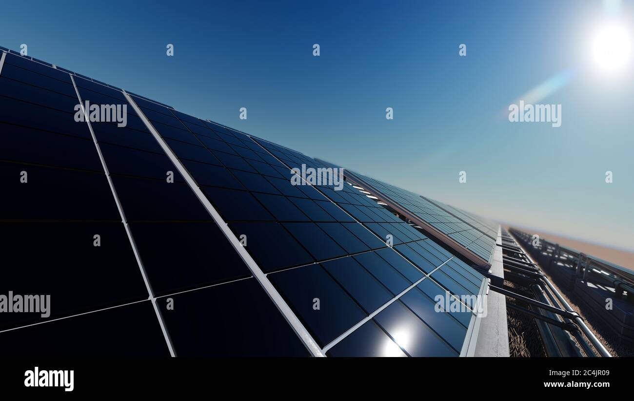 Vivid Image of Solar Panels under Scattered Clouds Stock Photo - Alamy