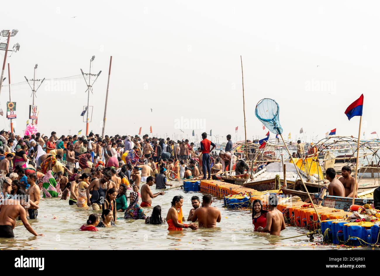 Kumbha Mela, Allahabad, Uttar Pradesh, India; 17-Feb-2019; the holy dip, Triveni Sangam, river ...