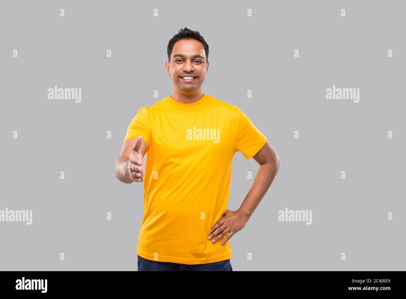 Indian Man offering hand to shake. Greeting and welcoming gesture ...