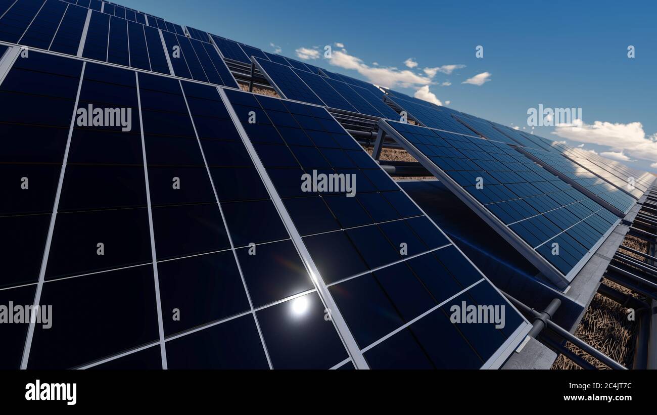 Vivid Image of Solar Panels under Scattered Clouds Stock Photo - Alamy