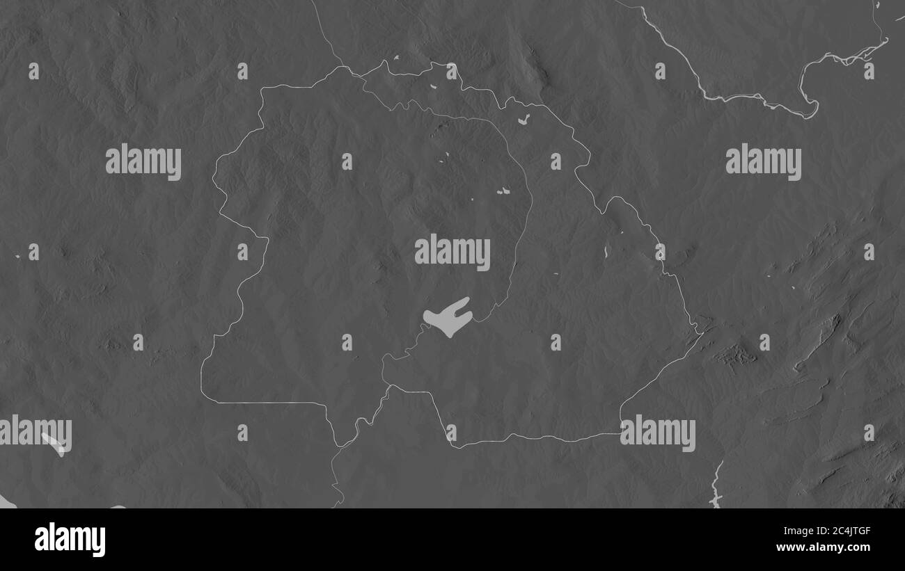 Copperbelt, province of Zambia. Grayscaled map with lakes and rivers ...