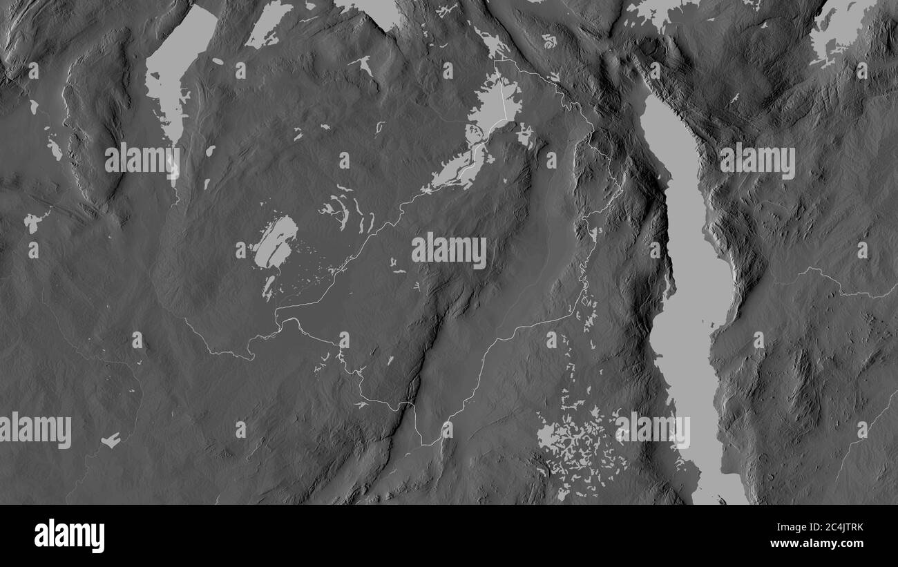 Muchinga, province of Zambia. Grayscaled map with lakes and rivers ...