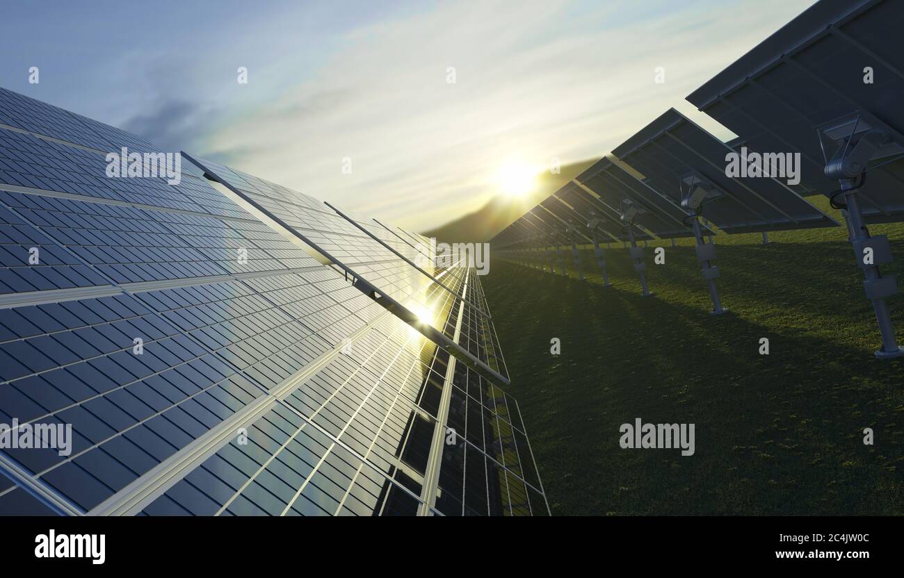 Vivid Image of Solar Panels under Scattered Clouds Stock Photo - Alamy