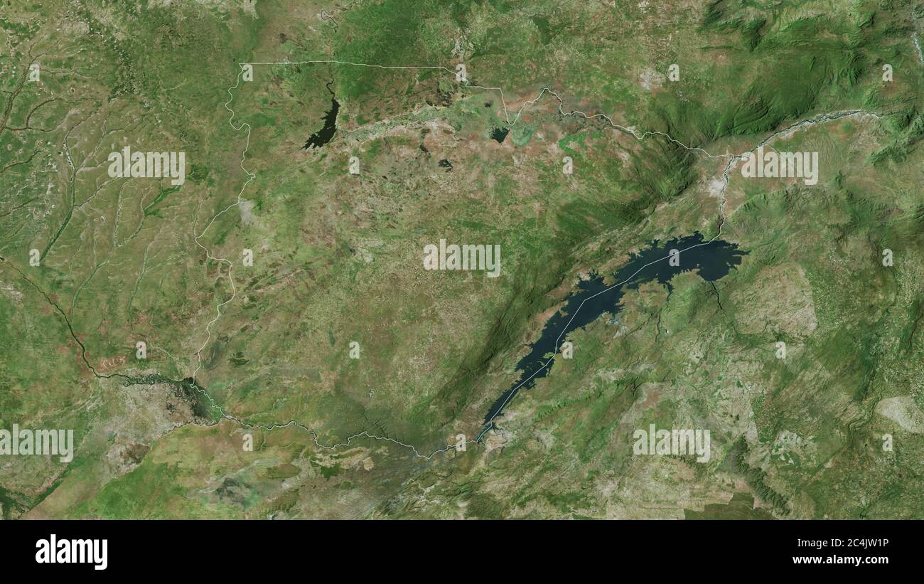 Southern, province of Zambia. Satellite imagery. Shape outlined against ...