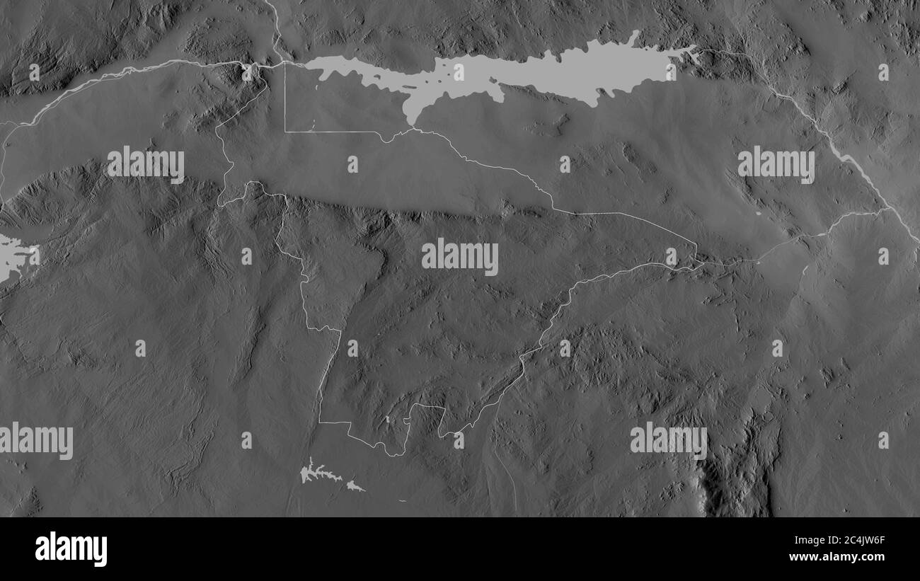 Mashonaland Central, province of Zimbabwe. Grayscaled map with lakes ...