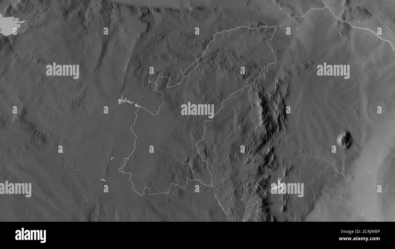 Mashonaland East, province of Zimbabwe. Grayscaled map with lakes and ...