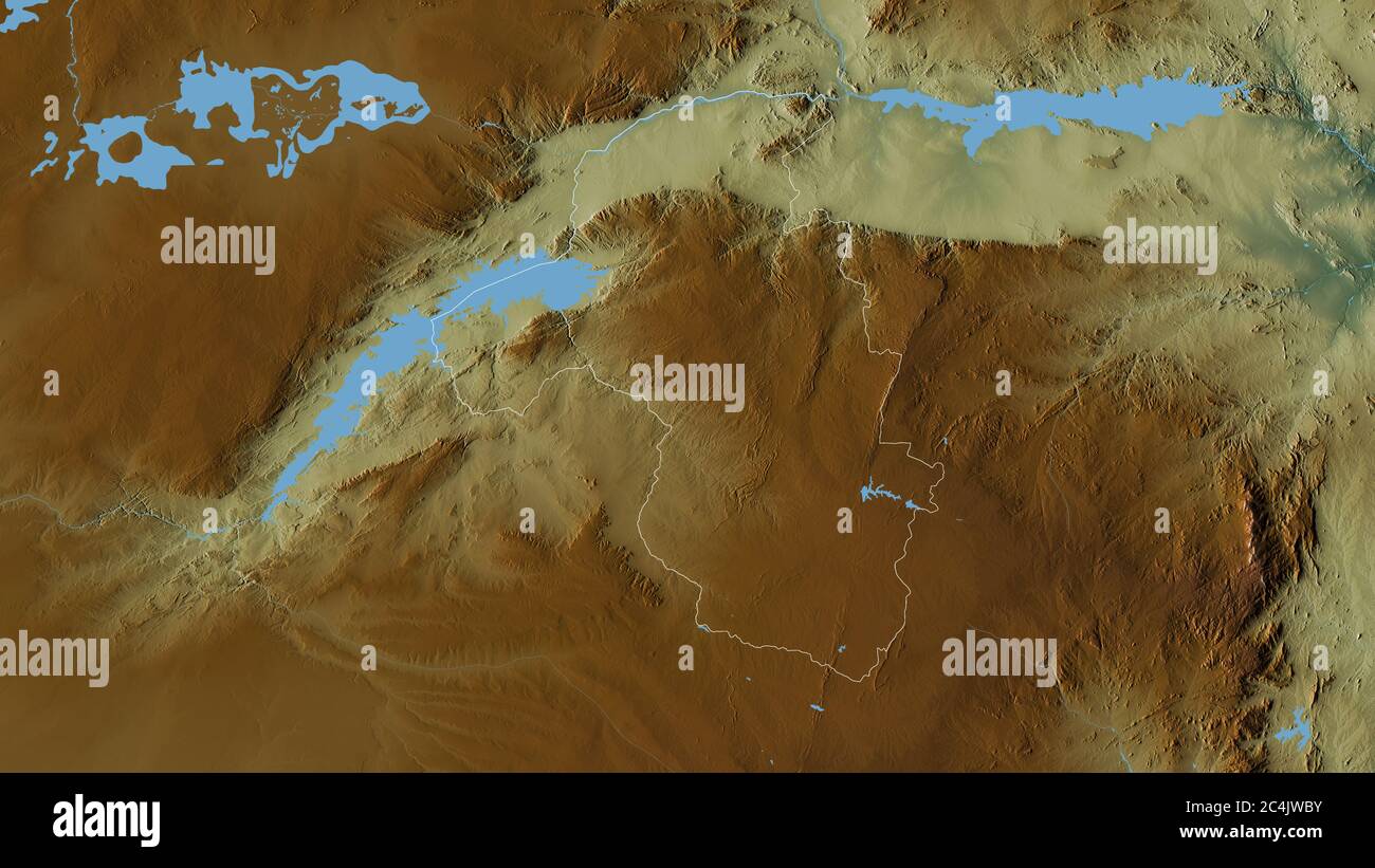 Mashonaland West, province of Zimbabwe. Colored relief with lakes and ...