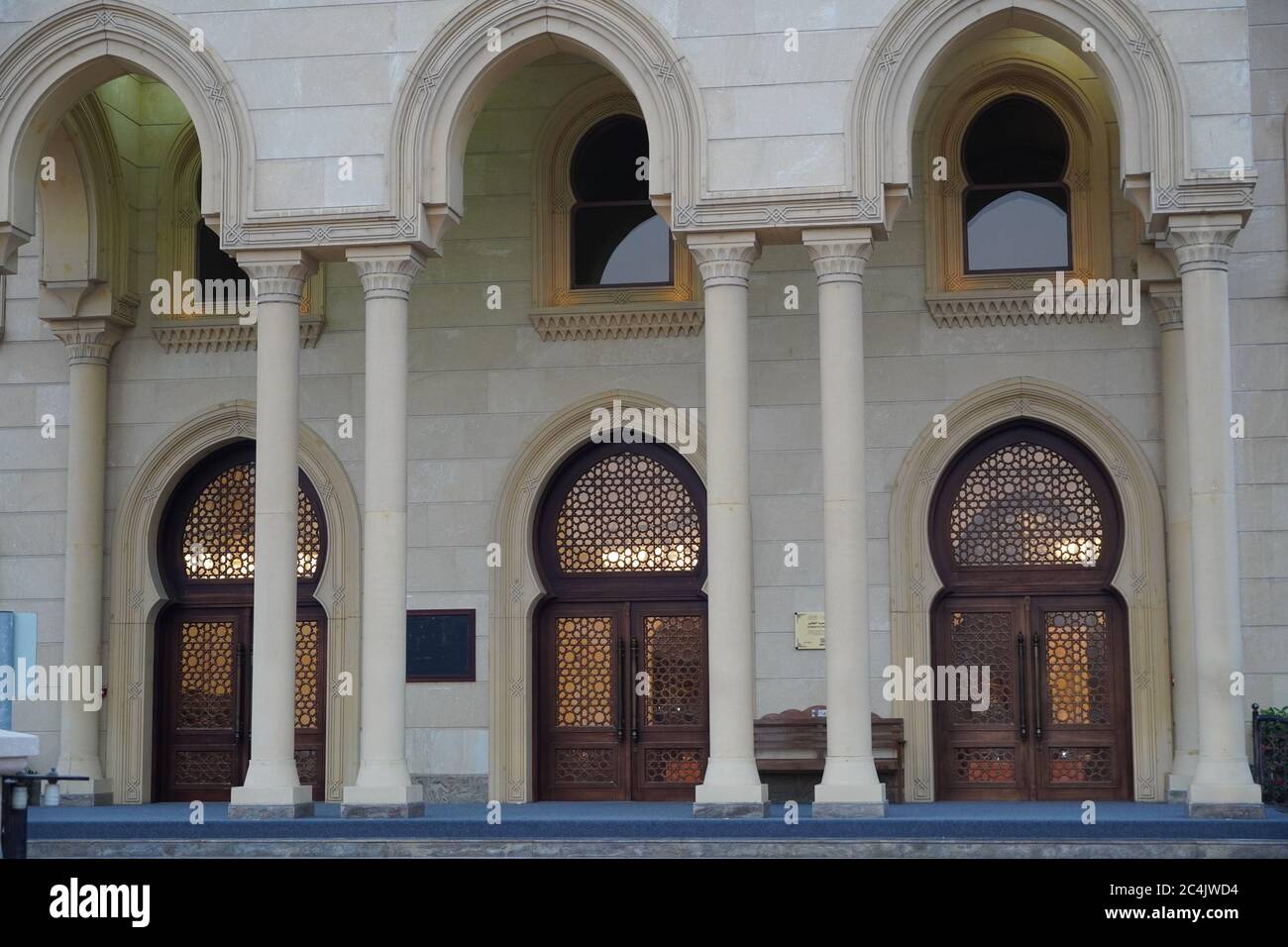 Dubai UAE December 2019 Facade of a mosque with ornate decoration ...