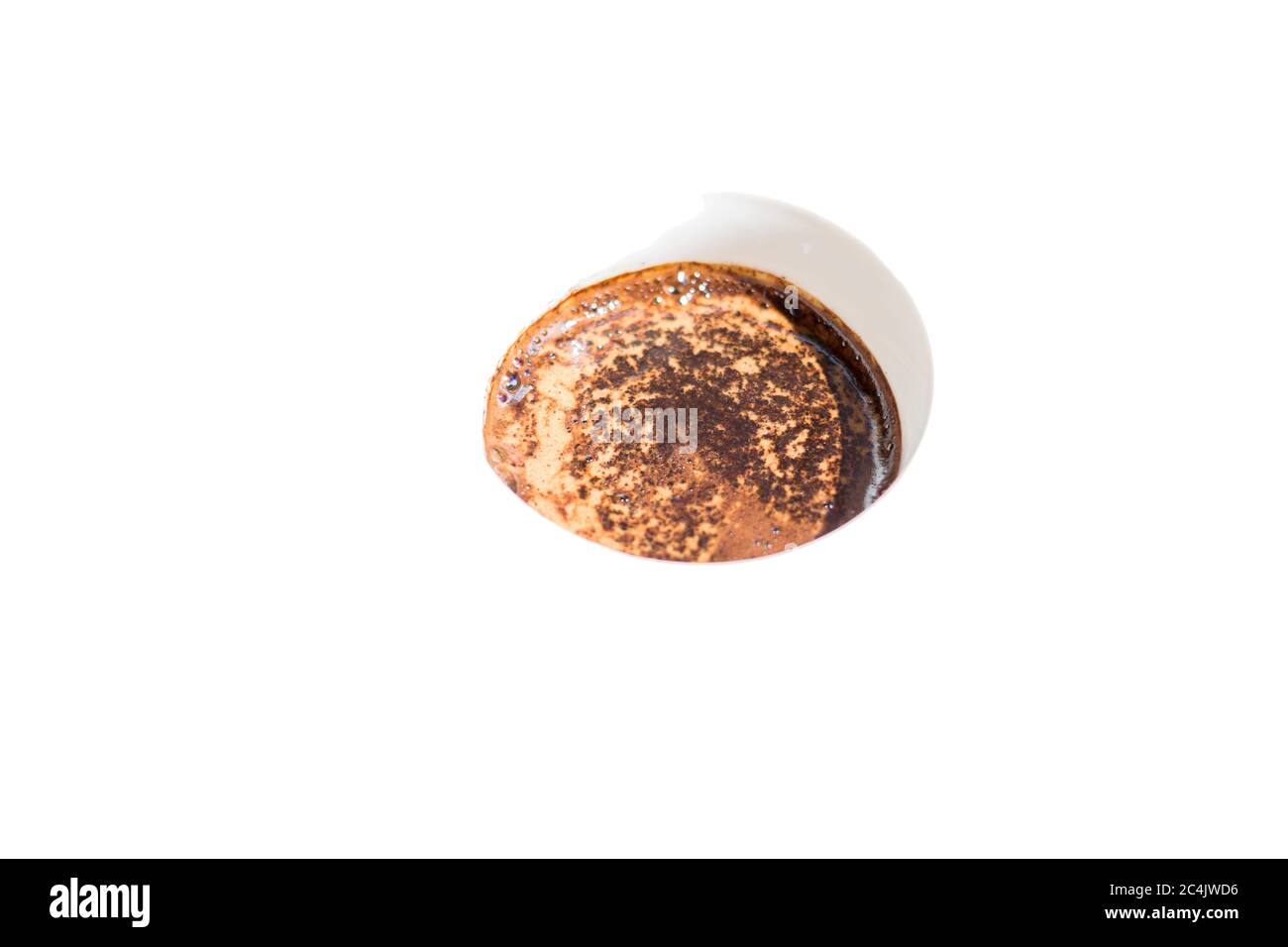 View with top on the coffee without a cup. Close-up. Isolated in a ...