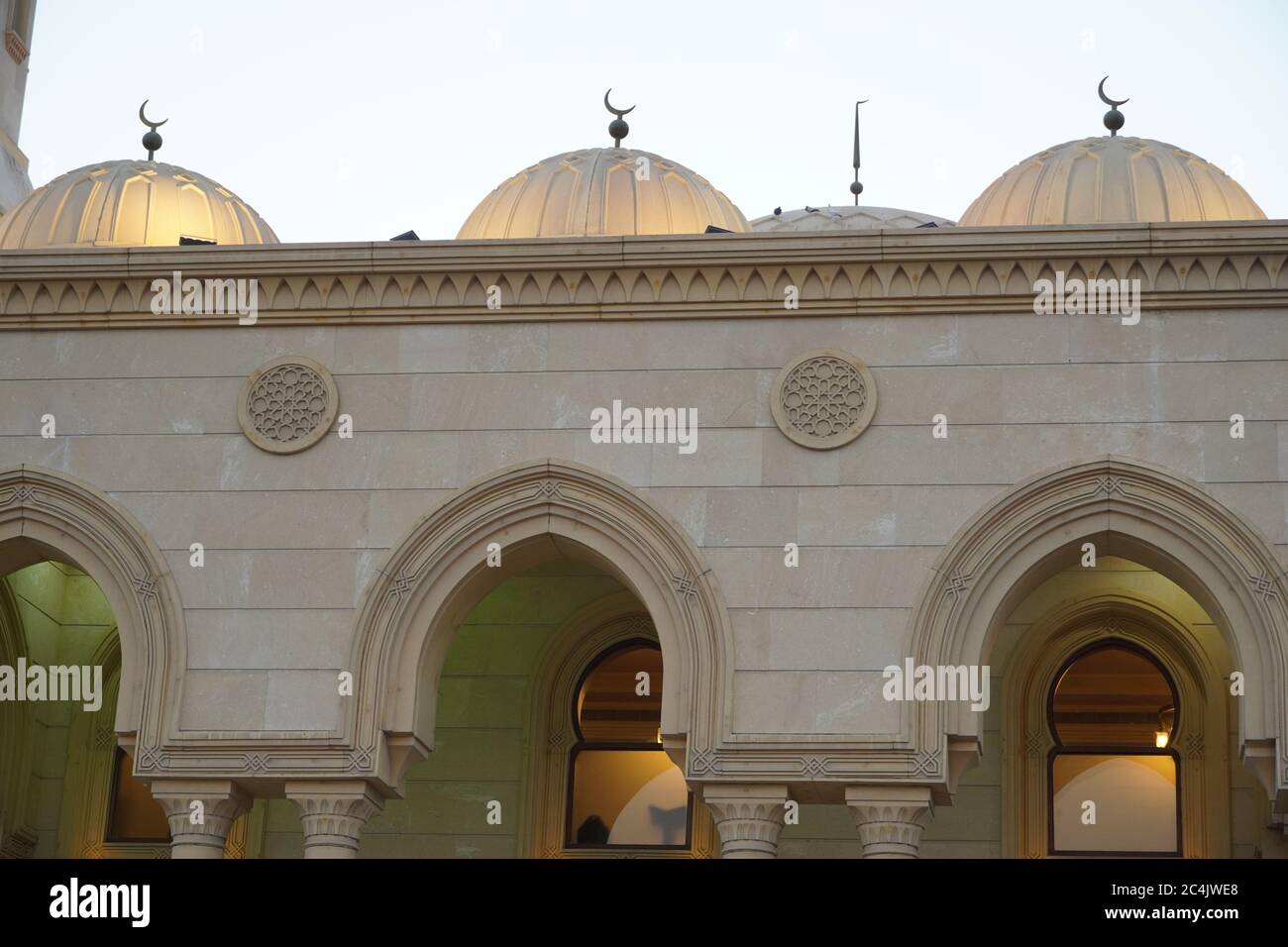 Dubai UAE December 2019 Facade of a mosque with ornate decoration ...