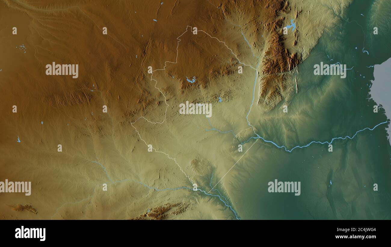 Masvingo, province of Zimbabwe. Colored relief with lakes and rivers ...