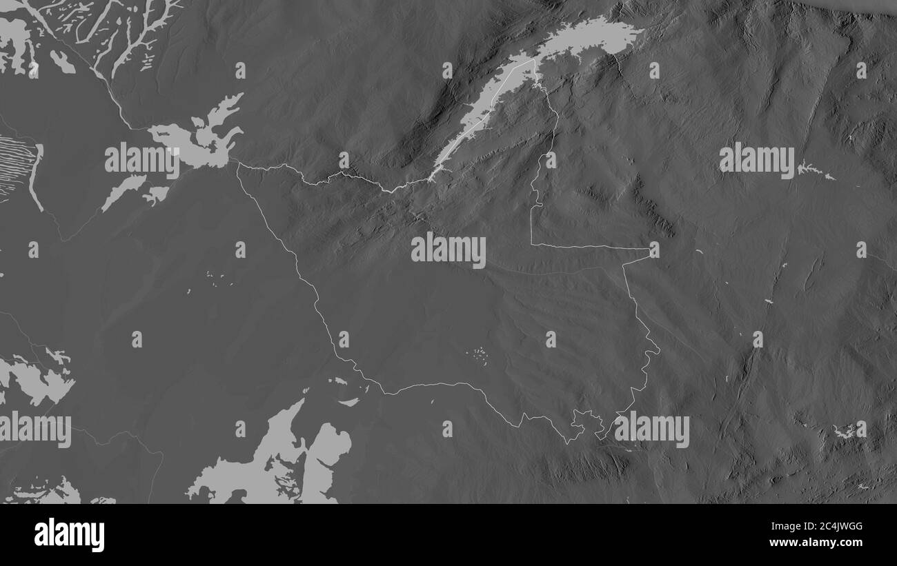 Matabeleland North, province of Zimbabwe. Grayscaled map with lakes and ...