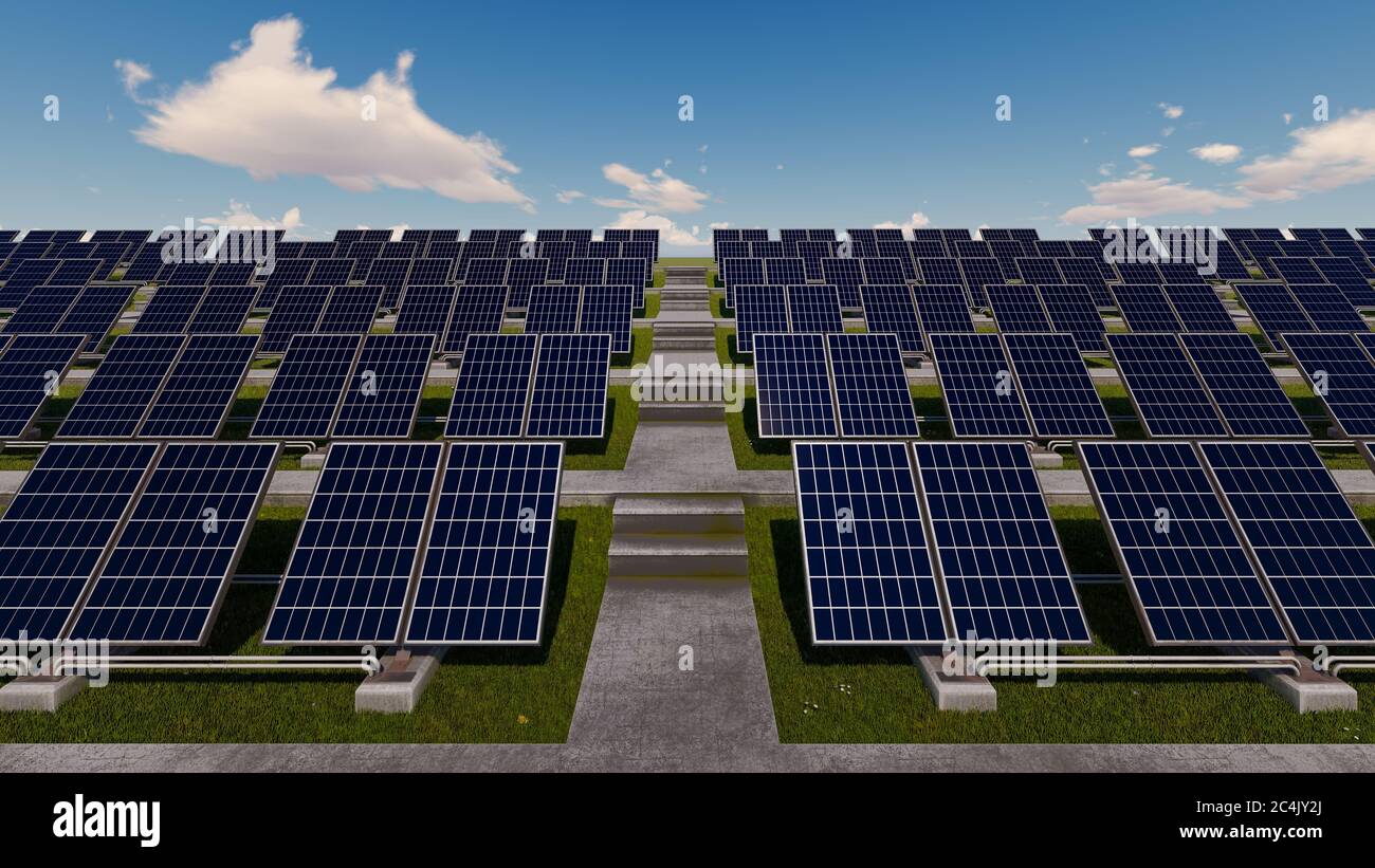 Vivid Image of Solar Panels under Scattered Clouds Stock Photo - Alamy