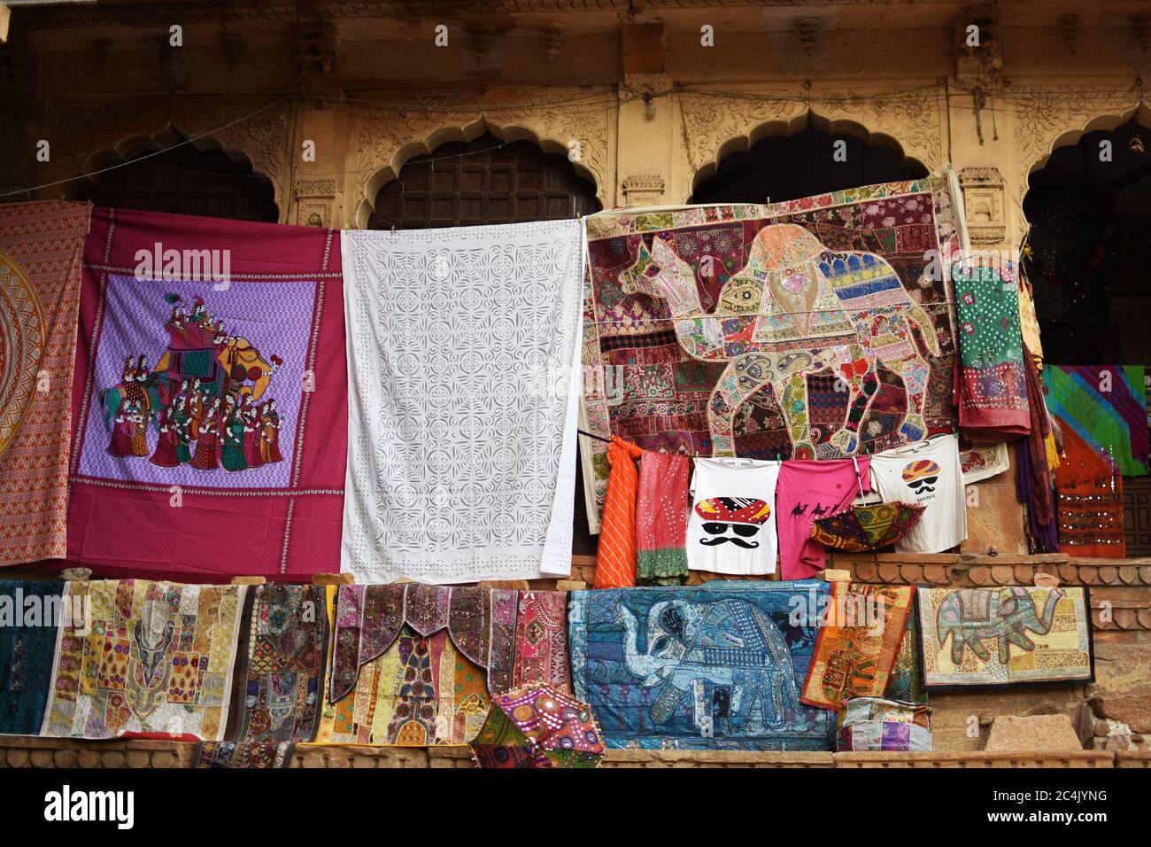 handicrafts of jaisalmer,Rajasthan hanging on the roadside shops Stock ...