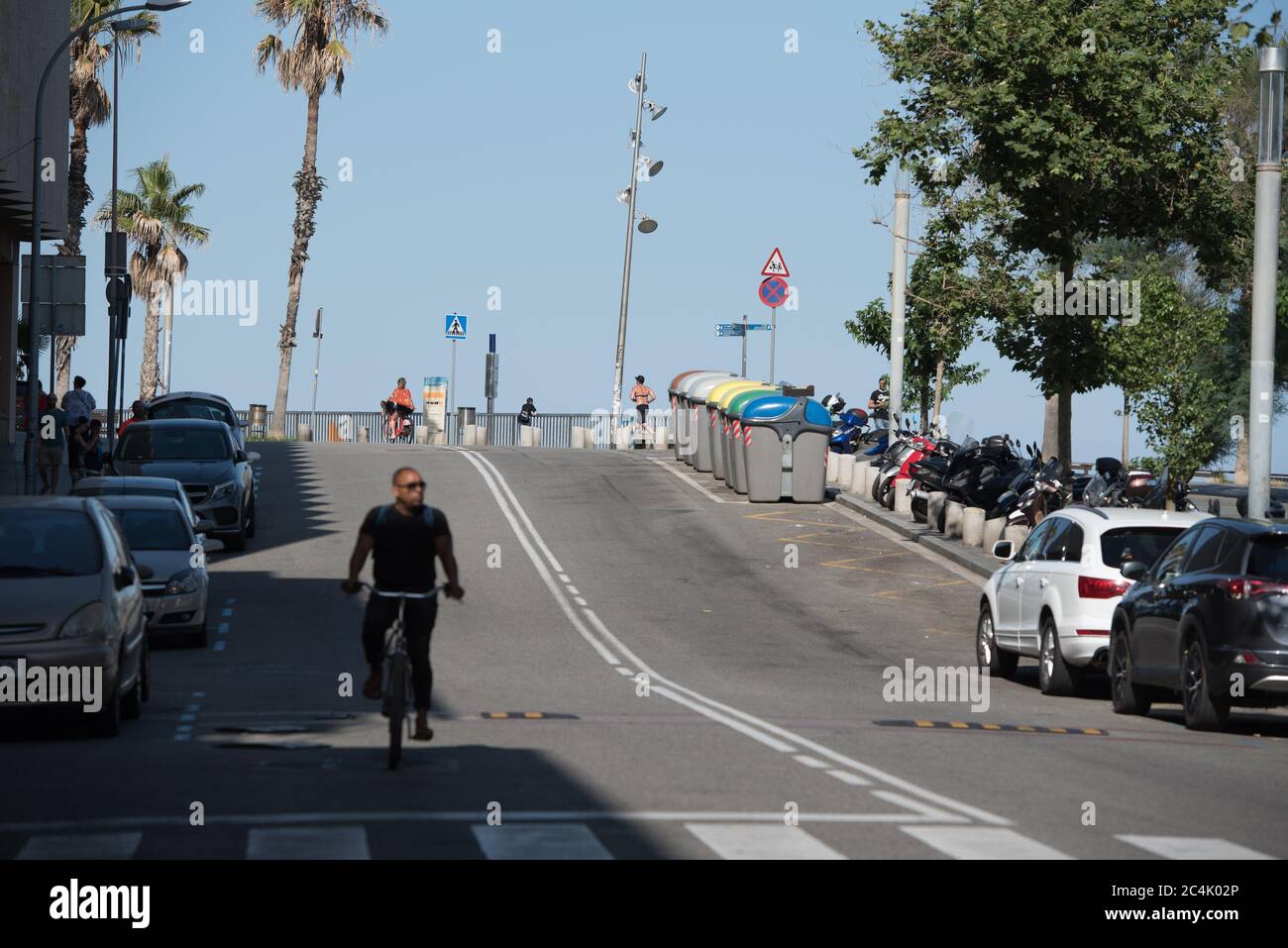 BARCELONA - JUNE 26, 2020: Street on Barceloneta beach with people from ...
