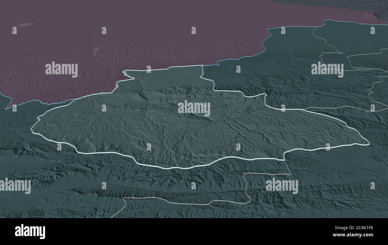 Zoom in on Badghis (province of Afghanistan) outlined. Oblique ...