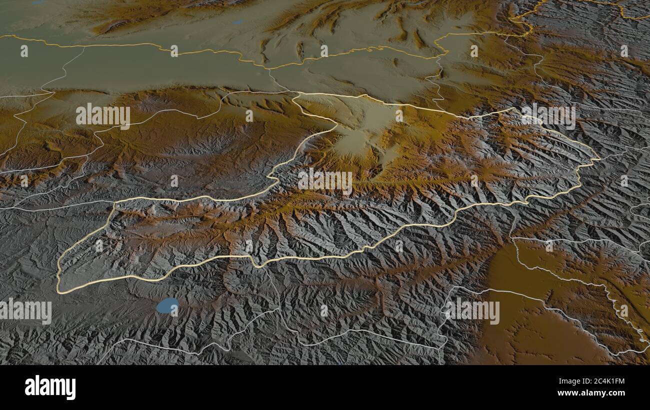 Zoom in on Baghlan (province of Afghanistan) outlined. Oblique ...