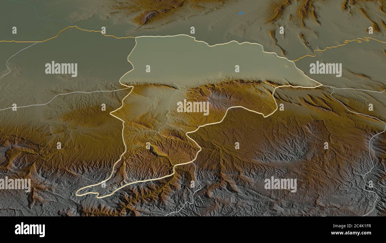 Zoom in on Balkh (province of Afghanistan) outlined. Oblique ...