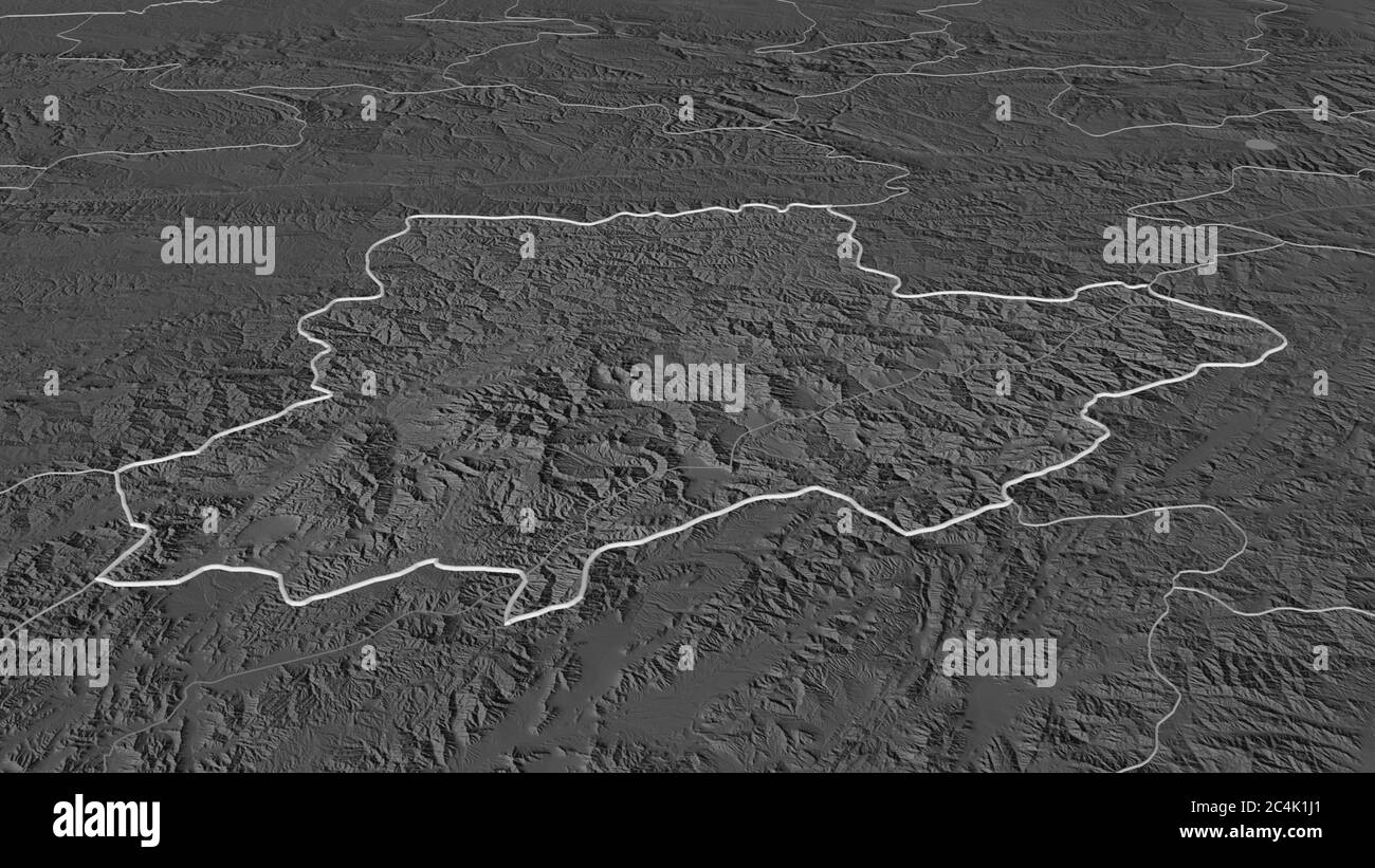 Zoom in on Daykundi (province of Afghanistan) outlined. Oblique ...