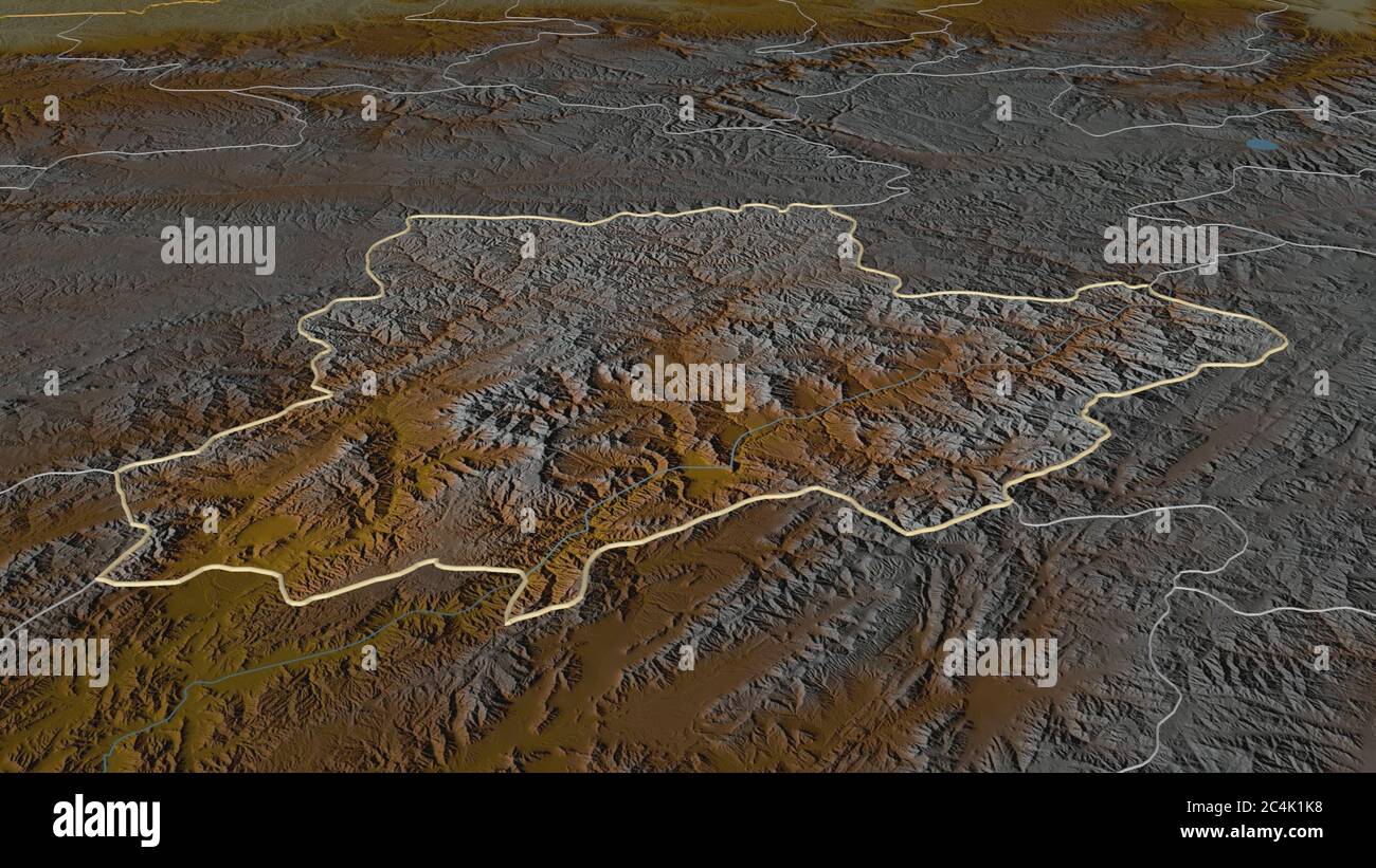 Zoom in on Daykundi (province of Afghanistan) outlined. Oblique ...