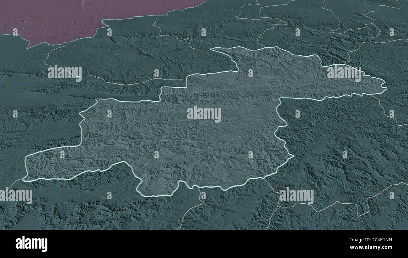 Zoom in on Ghor (province of Afghanistan) outlined. Oblique perspective ...