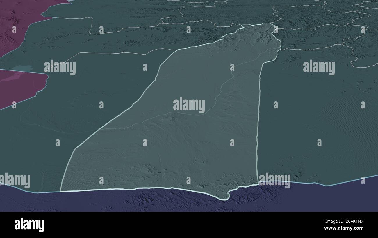 Zoom in on Helmand (province of Afghanistan) outlined. Oblique ...