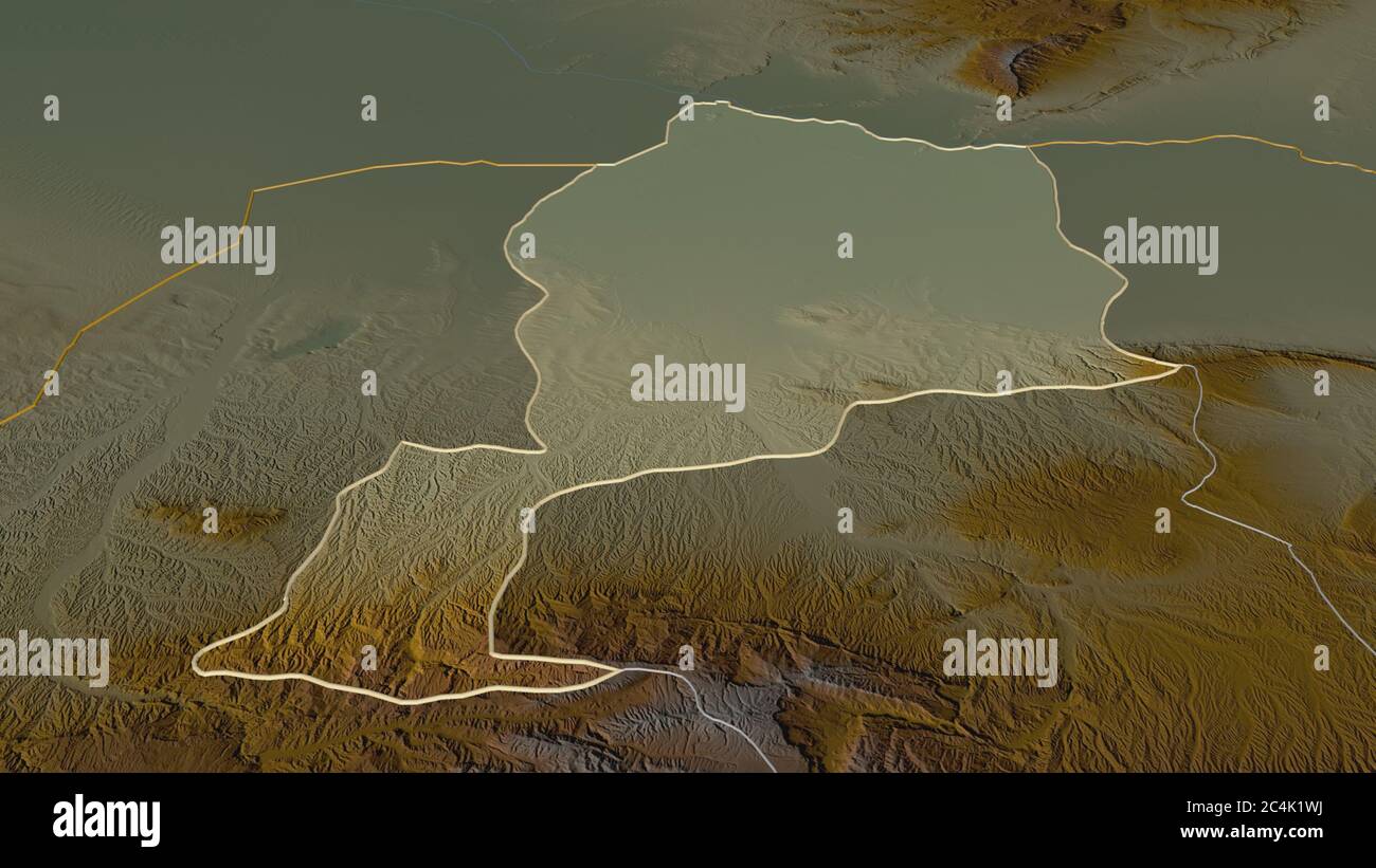 Zoom in on Jowzjan (province of Afghanistan) outlined. Oblique ...