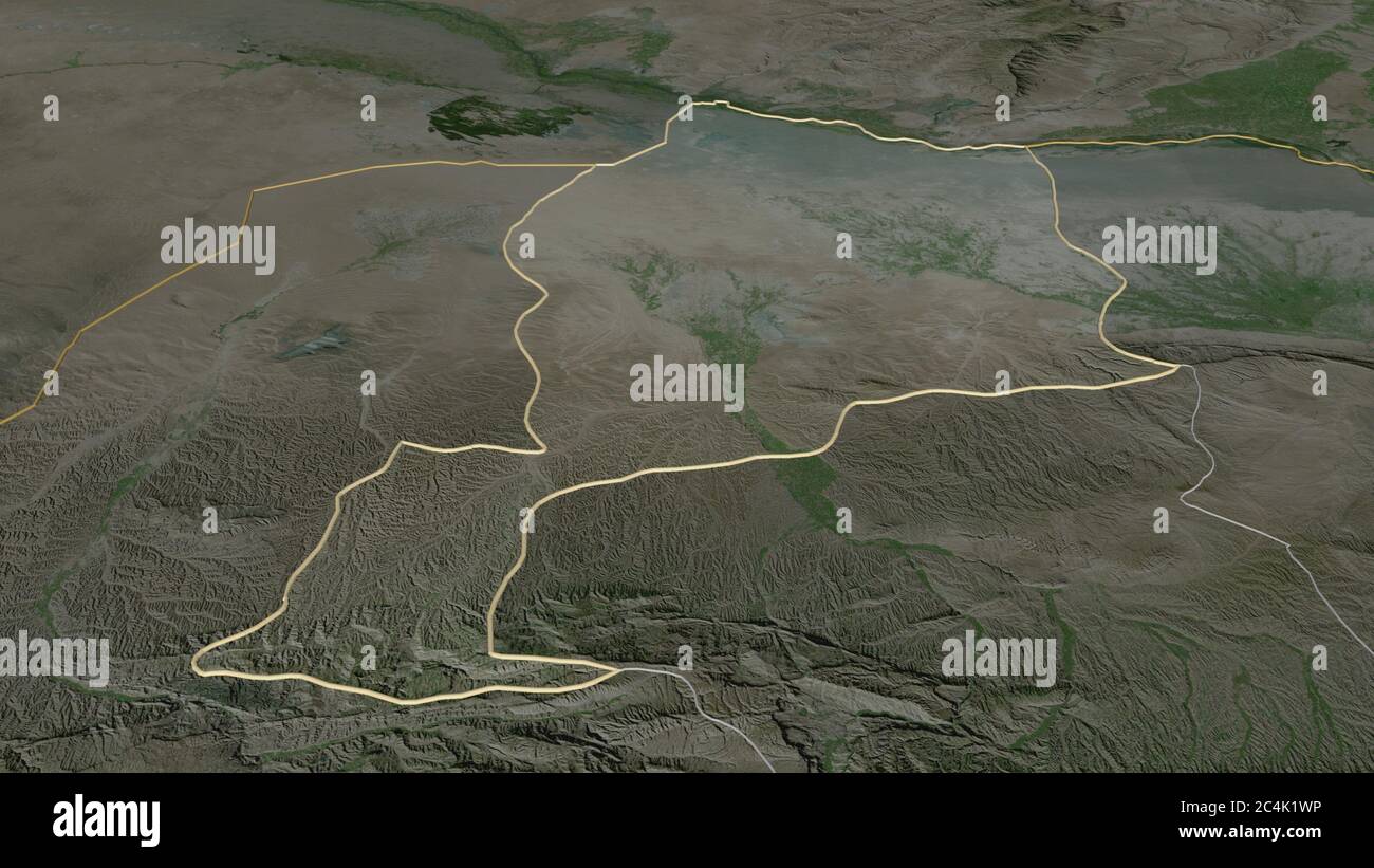 Zoom in on Jowzjan (province of Afghanistan) outlined. Oblique ...