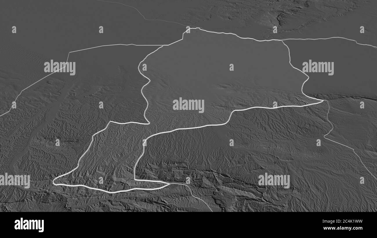 Zoom in on Jowzjan (province of Afghanistan) outlined. Oblique ...