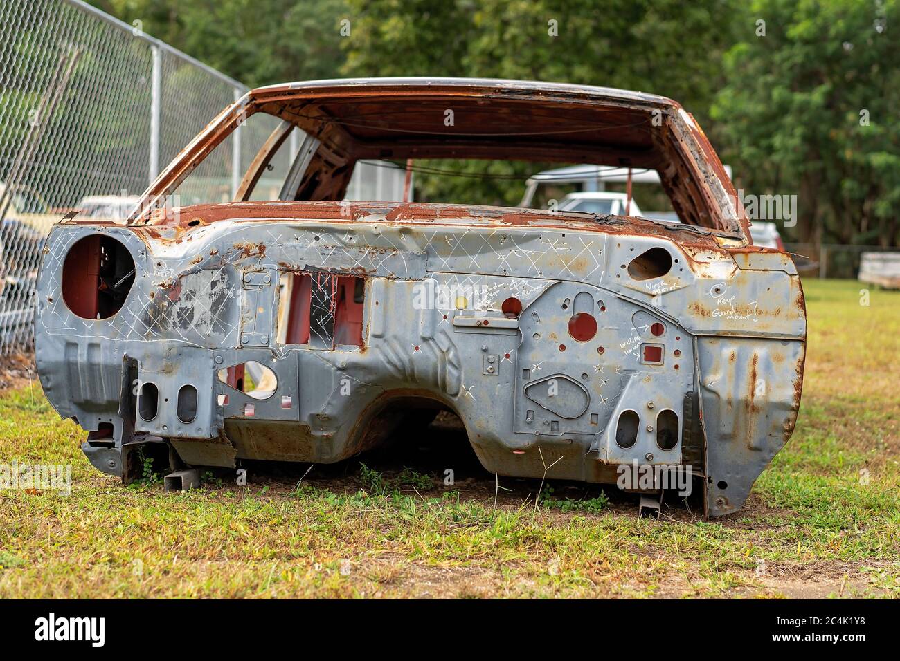Part of the rusted frame of a classic car which was undergoing ...