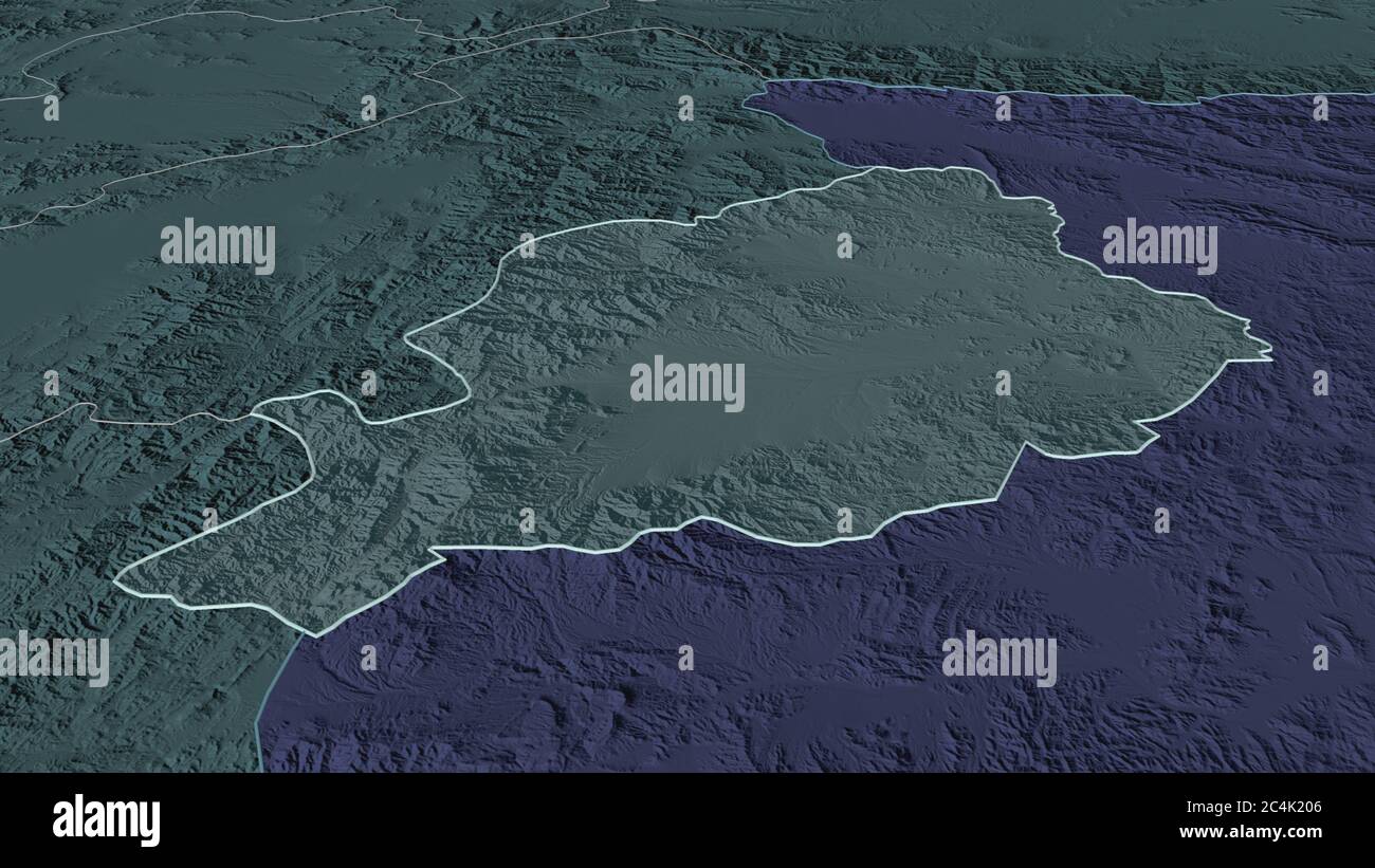 Zoom in on Khost (province of Afghanistan) outlined. Oblique ...