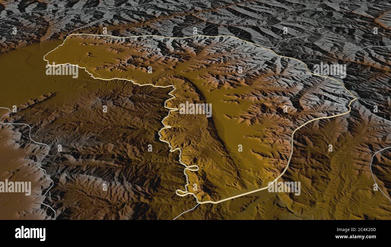 Zoom in on Kapisa (province of Afghanistan) outlined. Oblique ...