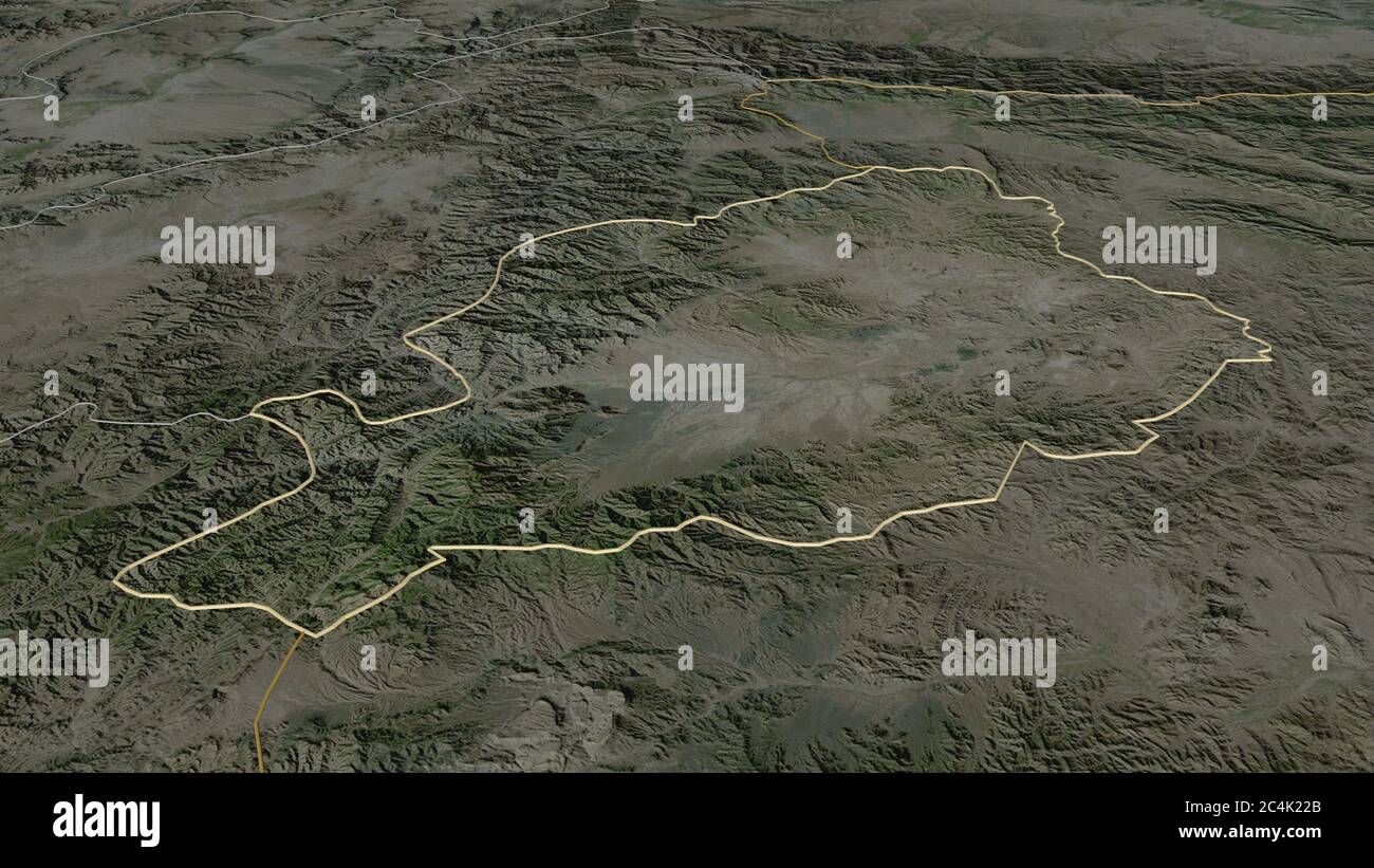 Zoom in on Khost (province of Afghanistan) outlined. Oblique ...