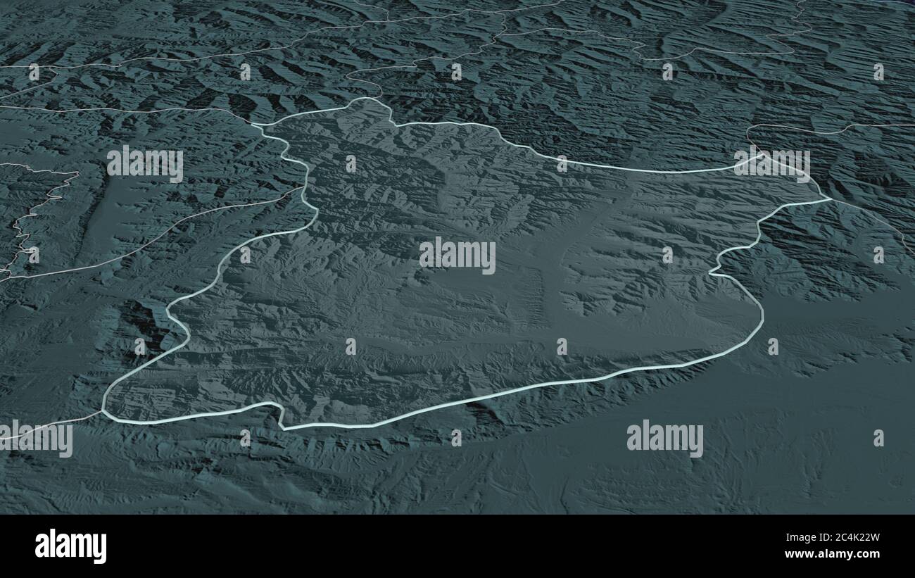 Zoom in on Laghman (province of Afghanistan) outlined. Oblique ...