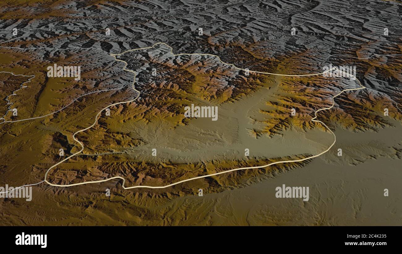 Zoom in on Laghman (province of Afghanistan) outlined. Oblique ...