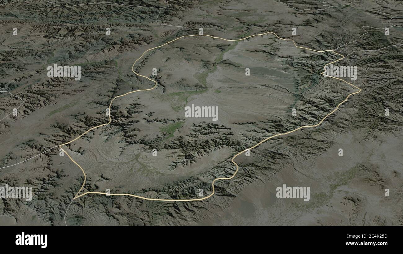 Zoom in on Logar (province of Afghanistan) outlined. Oblique ...