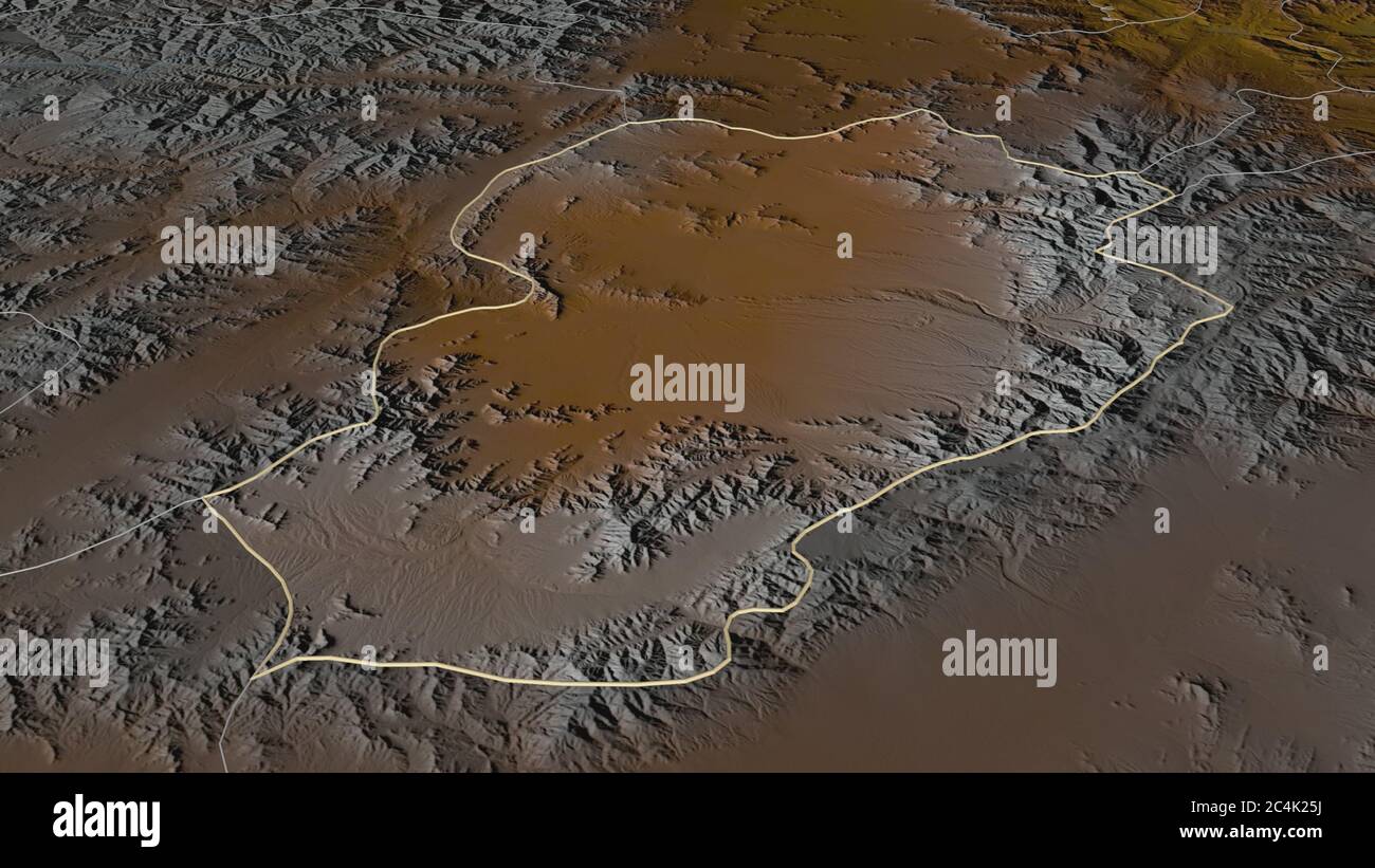 Zoom in on Logar (province of Afghanistan) outlined. Oblique ...