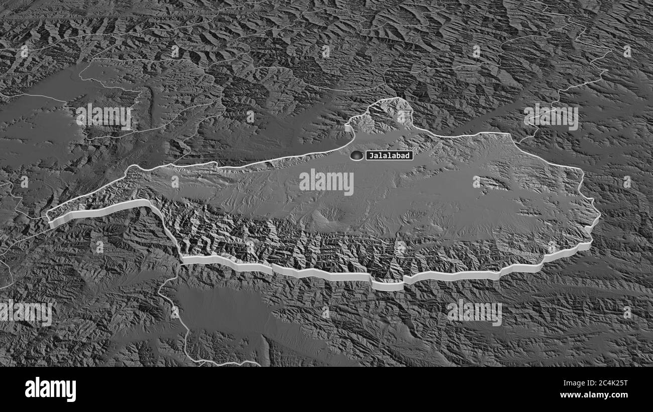 Zoom in on Nangarhar (province of Afghanistan) extruded. Oblique ...