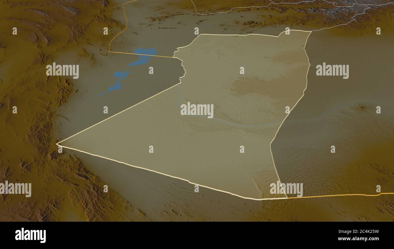 Zoom in on Nimruz (province of Afghanistan) outlined. Oblique ...
