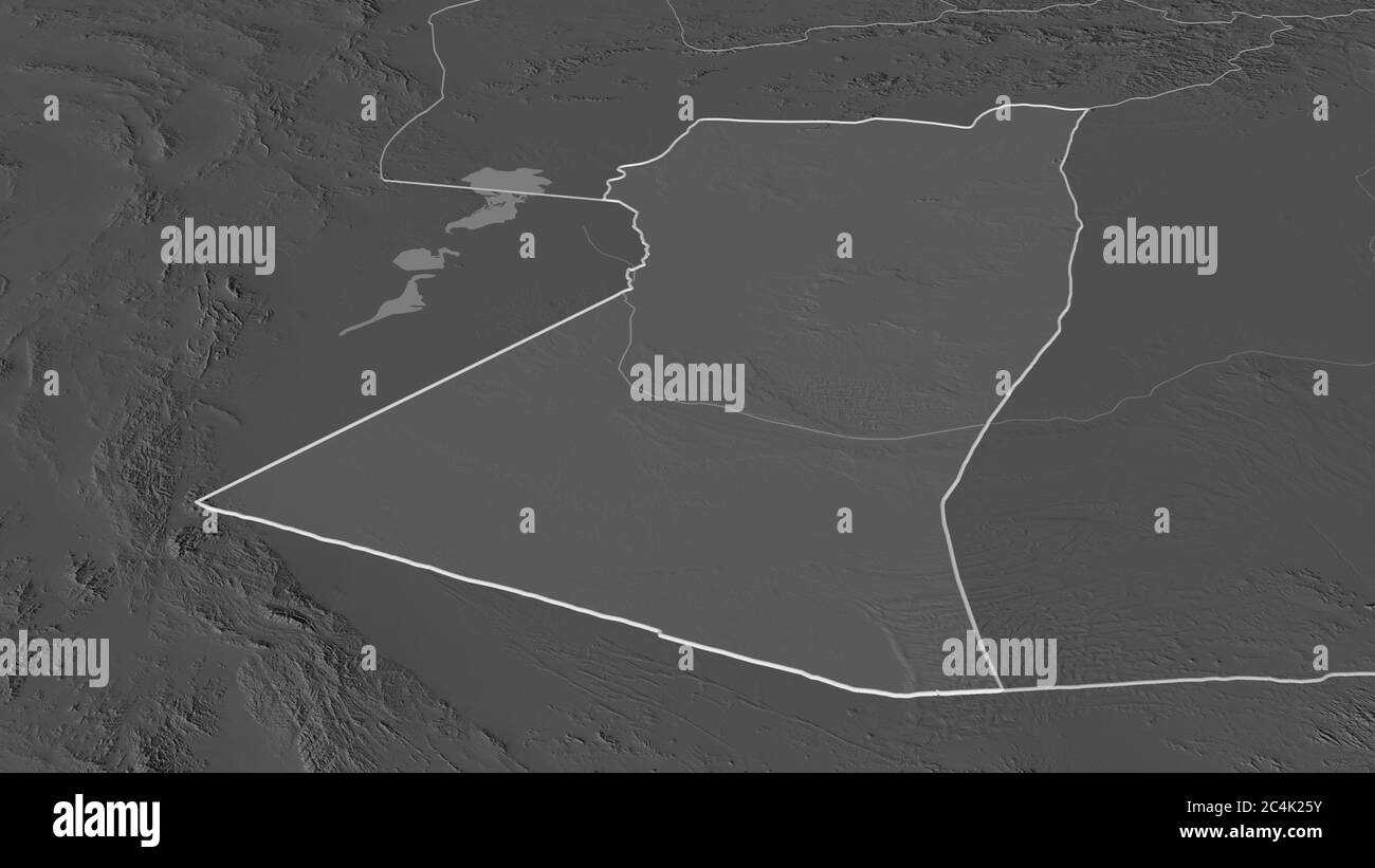 Zoom in on Nimruz (province of Afghanistan) outlined. Oblique ...