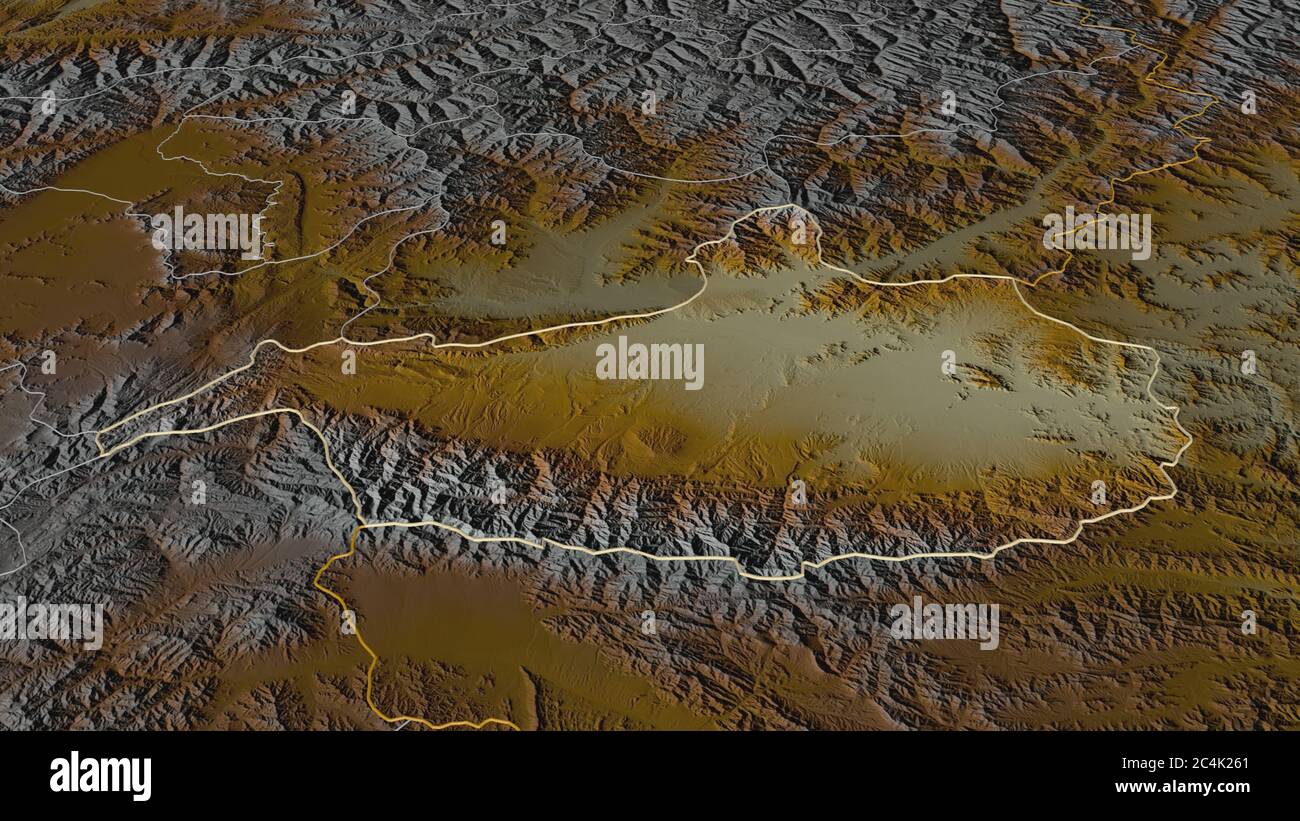 Zoom in on Nangarhar (province of Afghanistan) outlined. Oblique ...
