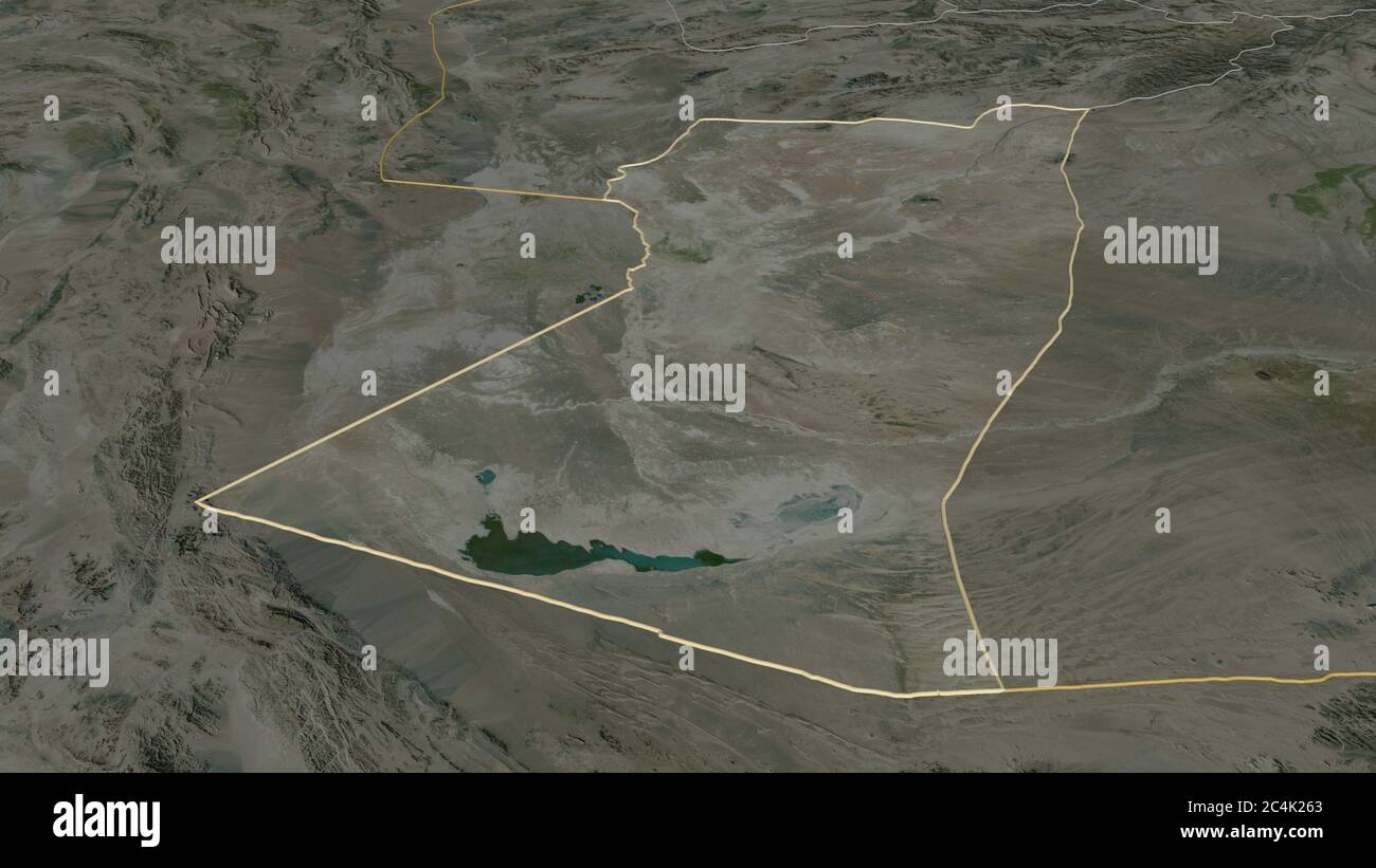 Zoom in on Nimruz (province of Afghanistan) outlined. Oblique ...