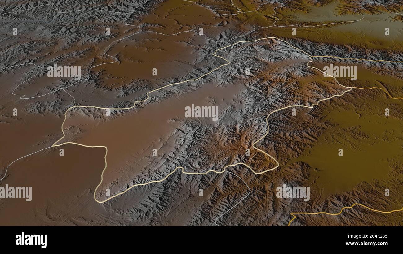 Zoom in on Paktia (province of Afghanistan) outlined. Oblique ...