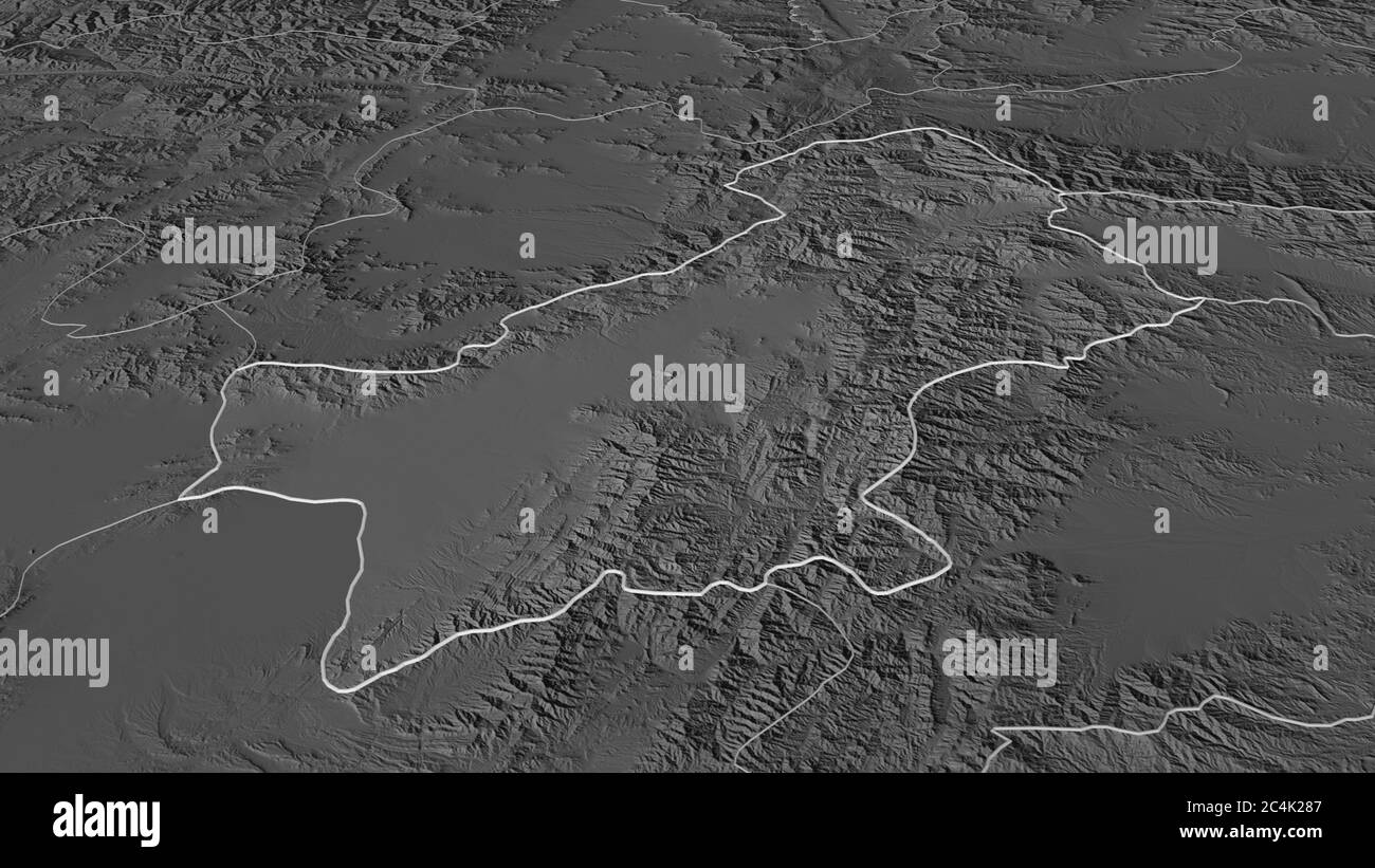 Zoom in on Paktia (province of Afghanistan) outlined. Oblique ...