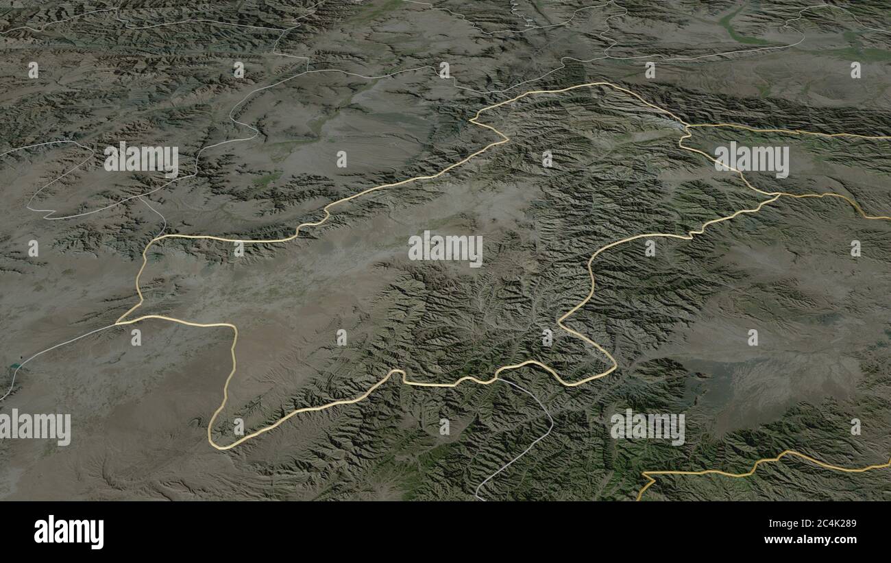 Zoom in on Paktia (province of Afghanistan) outlined. Oblique ...
