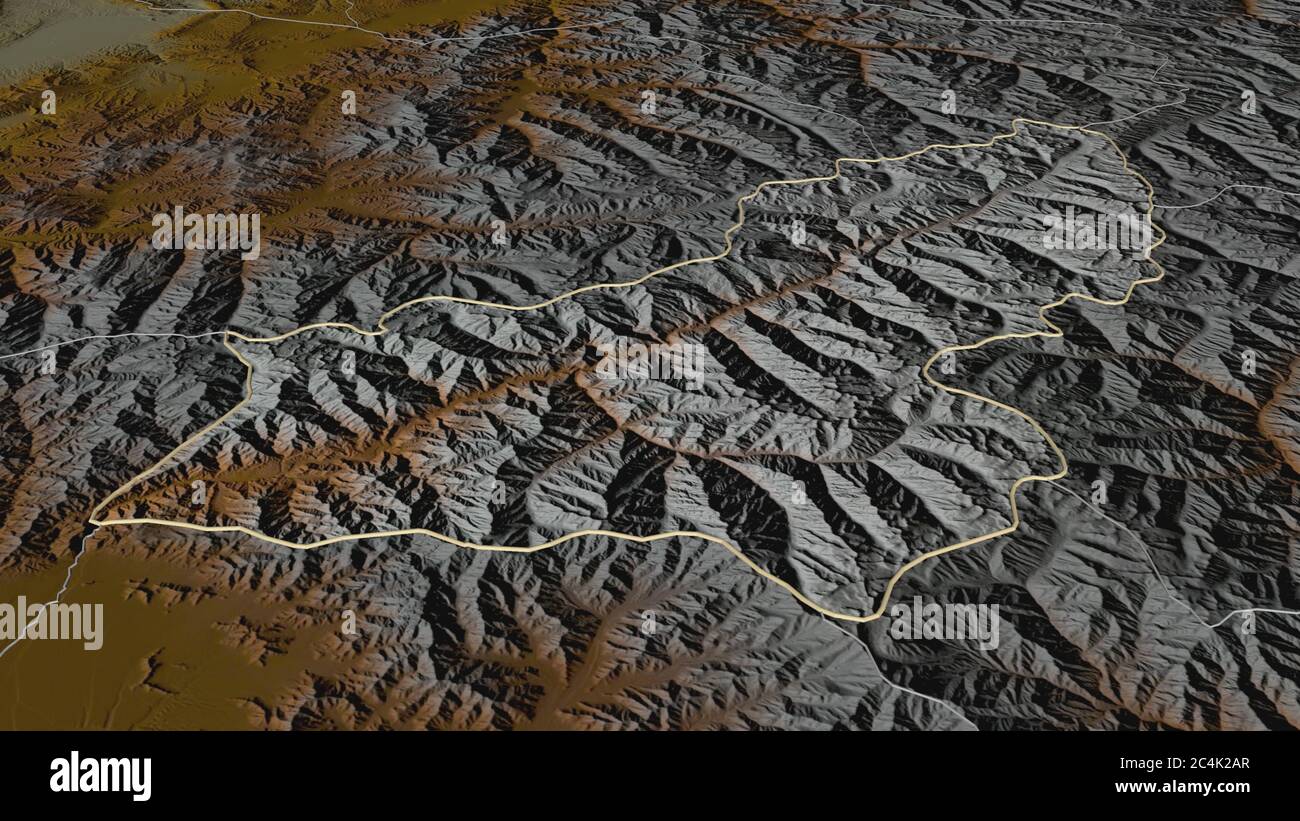 Zoom in on Panjshir (province of Afghanistan) outlined. Oblique ...