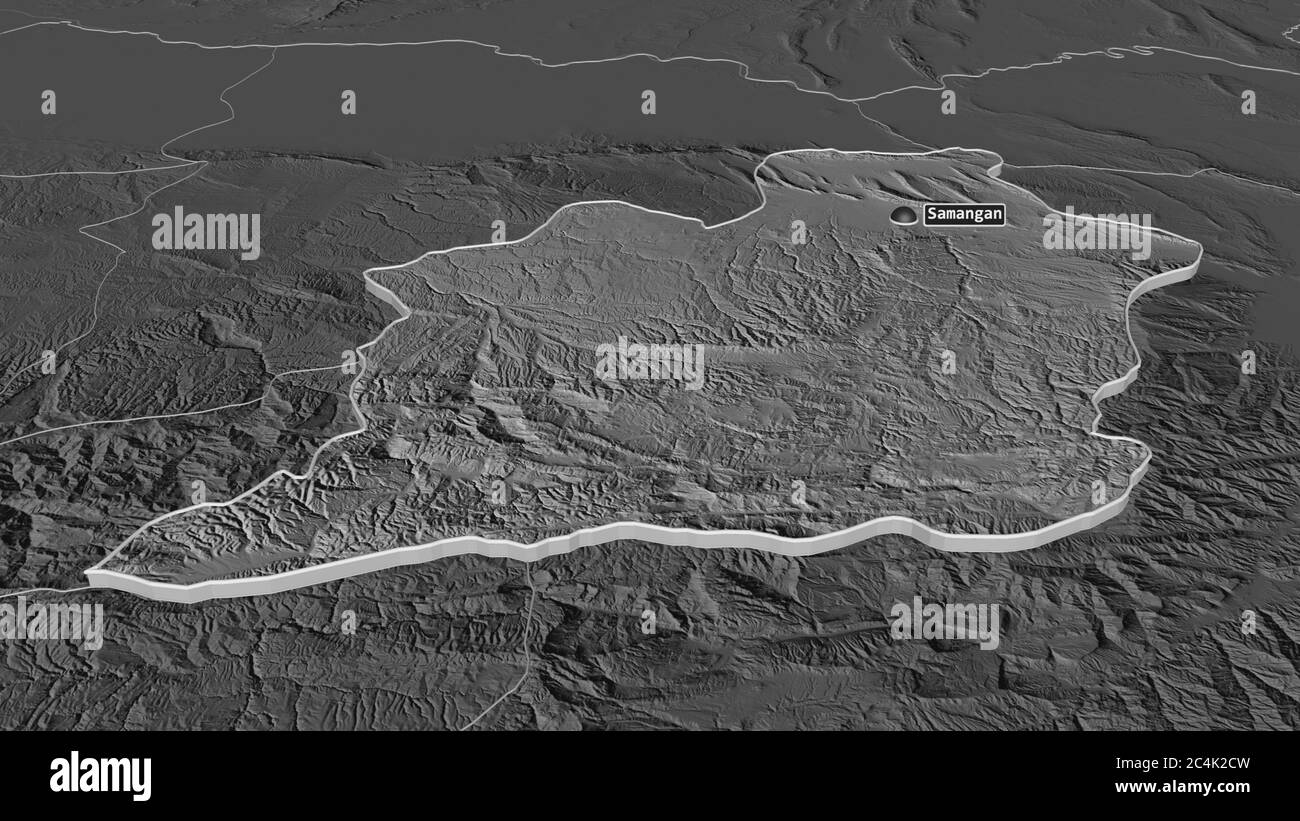 Zoom in on Samangan (province of Afghanistan) extruded. Oblique ...
