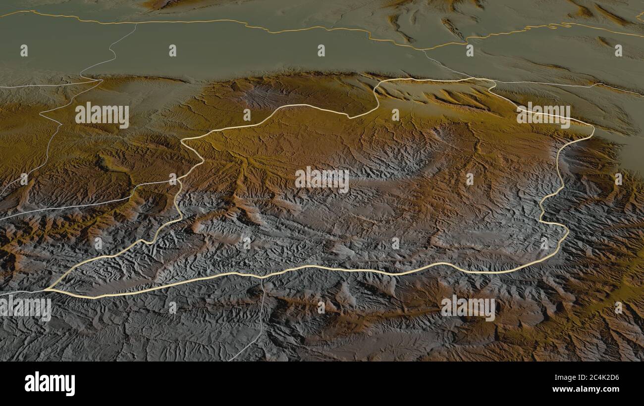Zoom in on Samangan (province of Afghanistan) outlined. Oblique ...