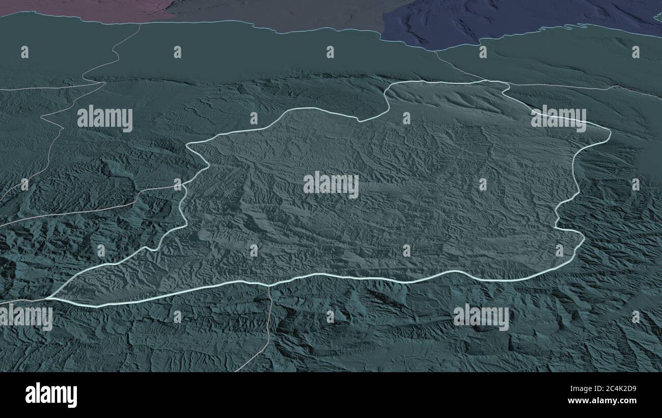Zoom in on Samangan (province of Afghanistan) outlined. Oblique ...
