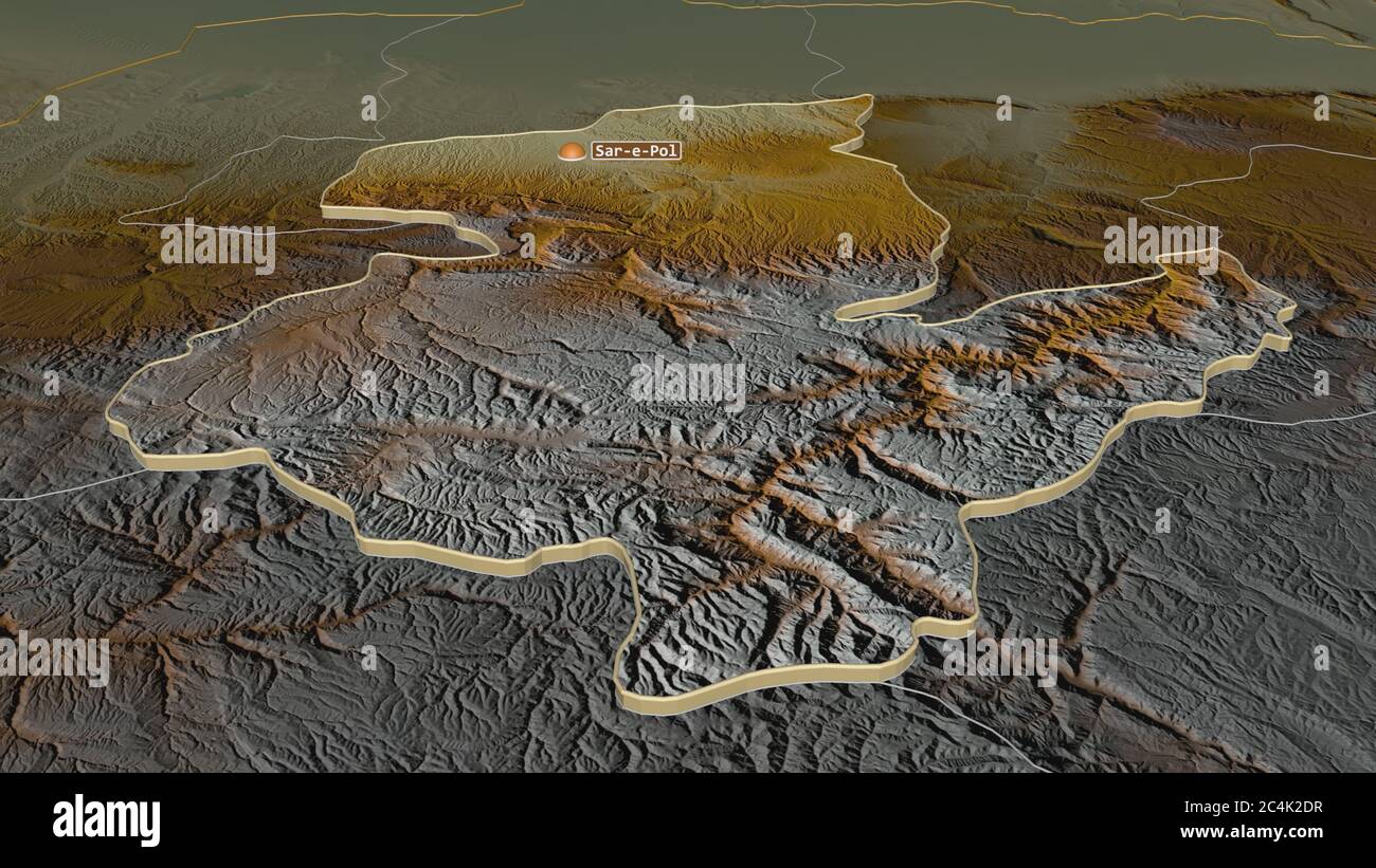 Zoom in on Sar-e-Pol (province of Afghanistan) extruded. Oblique ...